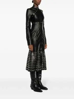 Off-White Leather Eyelet Midi Dress