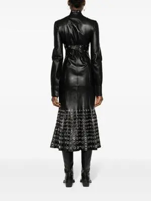 Off-White Leather Eyelet Midi Dress