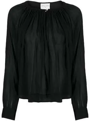 FORTE_FORTE Gathered Voile Blouse - Black
