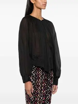 FORTE_FORTE Gathered Voile Blouse - Black