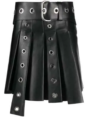 Off-White Eyelet-embellished Asymmetric Pleated Miniskirt