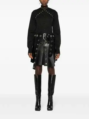 Off-White Eyelet-embellished Asymmetric Pleated Miniskirt