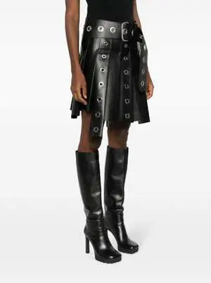 Off-White Eyelet-embellished Asymmetric Pleated Miniskirt