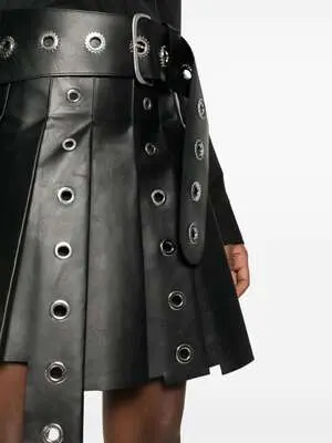 Off-White Eyelet-embellished Asymmetric Pleated Miniskirt
