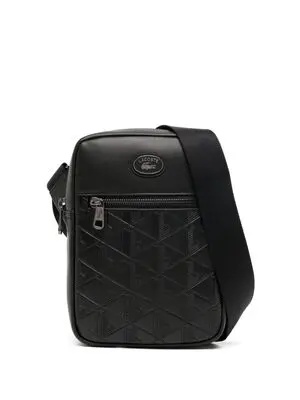 Lacoste Embossed Monogram Panelled Messenger Bag - Black