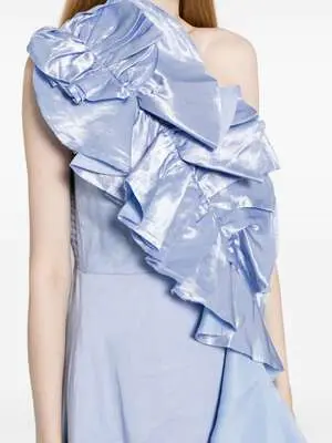 Aje Adelia Ruffled One-Shoulder Midi Dress In Blue - 85% Off | Editorialist