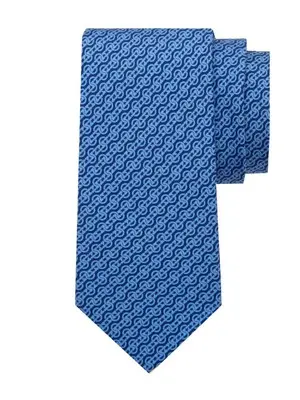 FERRAGAMO Gancini Print Silk Tie - Blue