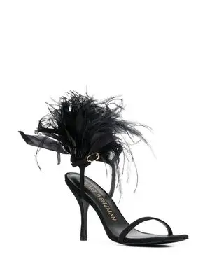 STUART WEITZMAN Plume 100 Feather-trimmed Sandals - Black