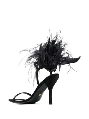 STUART WEITZMAN Plume 100 Feather-trimmed Sandals - Black