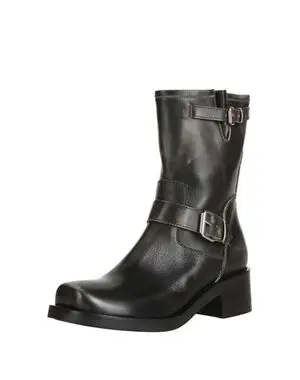 LEMARÉ Leather Biker Ankle Boots With Buckle Detail