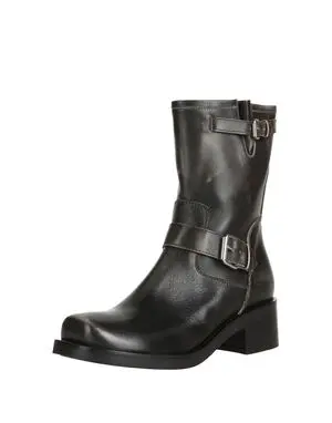 LEMARÉ Leather Biker Ankle Boots With Buckle Detail