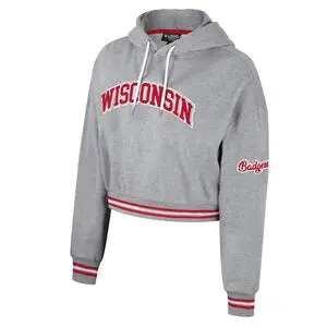 THE WILD COLLECTIVE Wisconsin Badgers Cropped Shimmer Pullover Hoodie