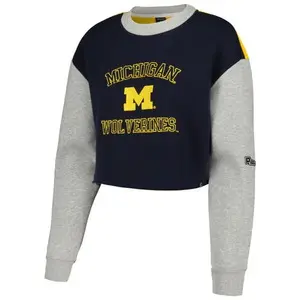 HYPE AND VICE Michigan Wolverines Colorblock Rookie Crew Pullover Sweatshirt