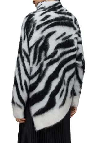 ALLSAINTS Zebra Pattern Asymmetric Turtleneck Sweater