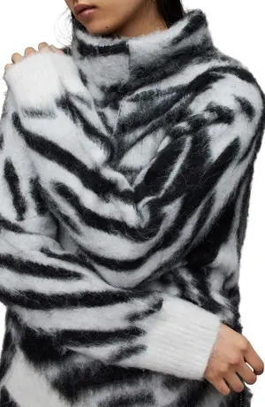 ALLSAINTS Zebra Pattern Asymmetric Turtleneck Sweater