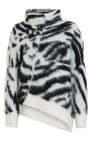 ALLSAINTS Zebra Pattern Asymmetric Turtleneck Sweater