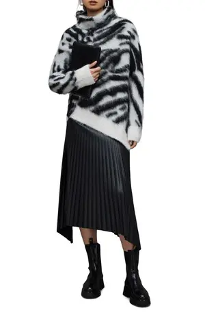 ALLSAINTS Zebra Pattern Asymmetric Turtleneck Sweater