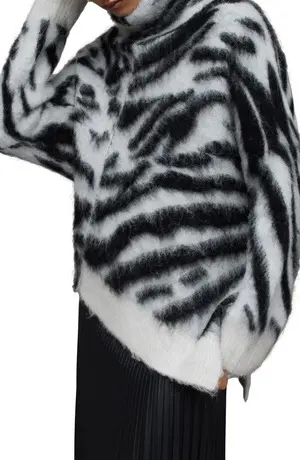 ALLSAINTS Zebra Pattern Asymmetric Turtleneck Sweater