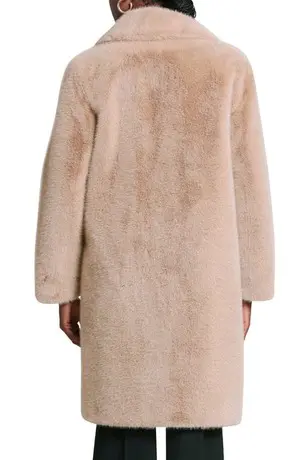 Avec Les Filles Relaxed Fit Longline Double Breasted Faux Mink Coat