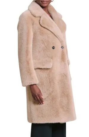 Avec Les Filles Relaxed Fit Longline Double Breasted Faux Mink Coat