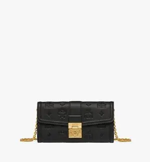 Mcm Tracy Chain Wallet In Embossed Monogram Leather - Black