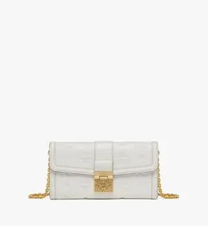 Mcm Tracy Chain Wallet In Embossed Monogram Leather Egret