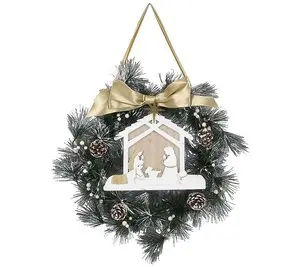 YOUNG'S INC. Young's Christmas Wreath With Nativity Scene Le D Lights - One-color