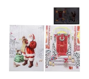 YOUNG'S INC. Young's Set Of 2 Christmas Light Up Canvas With Timer - One-color