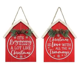 YOUNG'S INC. Young's Set Of 2 Country Christmas Barn Shaped All Signs - One-color
