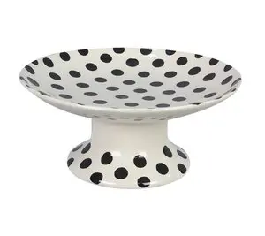 YOUNG'S INC. Young's Inc Stoneware Black & White Polka Dot P Edestal Plate - One-color