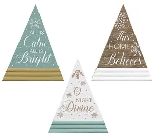 YOUNG'S INC. Young's Set Of 3 Frosty Winter Tabletop Block T Ree Signs - One-color