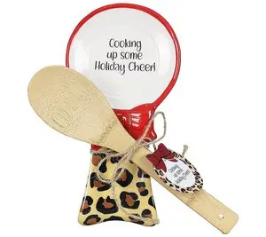YOUNG'S INC. Young's Ceramic Christmas Leopard Spoon Rest Wi Th Spoon Set - One-color