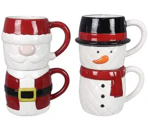 YOUNG'S INC. Young's Ceramic Traditional Christmas 2 Piece S Acked Mug Set - One-color