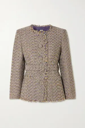 Huishan Zhang Leila Belted Fringed Metallic Tweed Jacket