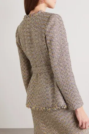 Huishan Zhang Leila Belted Fringed Metallic Tweed Jacket