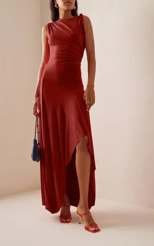 Siedres Exclusive Draped Jersey Maxi Dress In Red - 50% Off | Editorialist