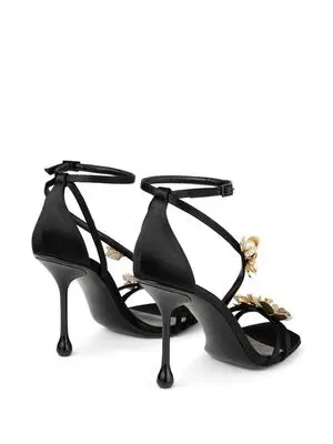 JIMMY CHOO Floral Appliqué Stiletto Sandals - Black