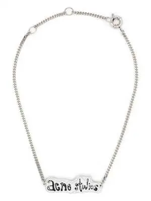Acne Studios Logo Pendant Chain Necklace - Silver