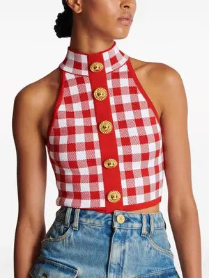 Balmain 5-button Check-pattern Crop Top