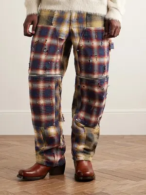 Givenchy Straight-leg Convertible Distressed Checked Cotton-flannel Trousers