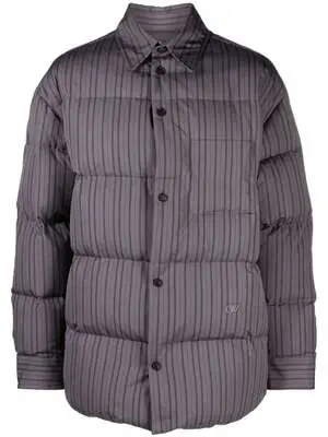 Off-White Logo-embroidered Striped Puffer Jacket - Grey