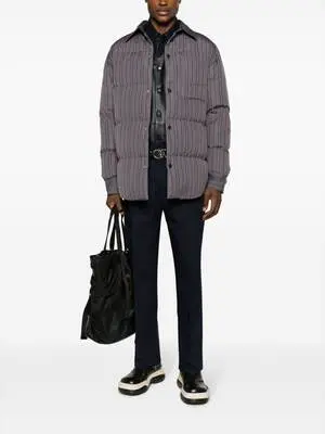 Off-White Logo-embroidered Striped Puffer Jacket - Grey