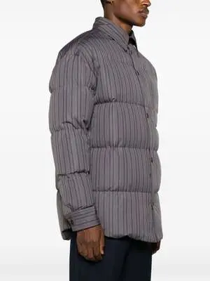 Off-White Logo-embroidered Striped Puffer Jacket - Grey