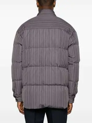 Off-White Logo-embroidered Striped Puffer Jacket - Grey