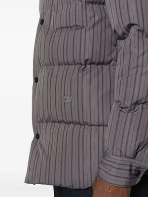 Off-White Logo-embroidered Striped Puffer Jacket - Grey