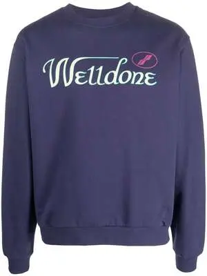 We11Done Logo-print Cotton Sweatshirt - Blue