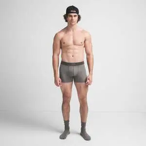 SKIMS Cotton Mens 3 Inch Boxer Brief Washed Gunmetal