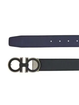 FERRAGAMO Gancini Buckle Reversible Leather Belt - Blue