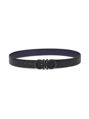 FERRAGAMO Gancini Buckle Reversible Leather Belt - Blue