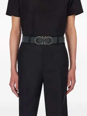 FERRAGAMO Gancini Buckle Reversible Leather Belt - Blue